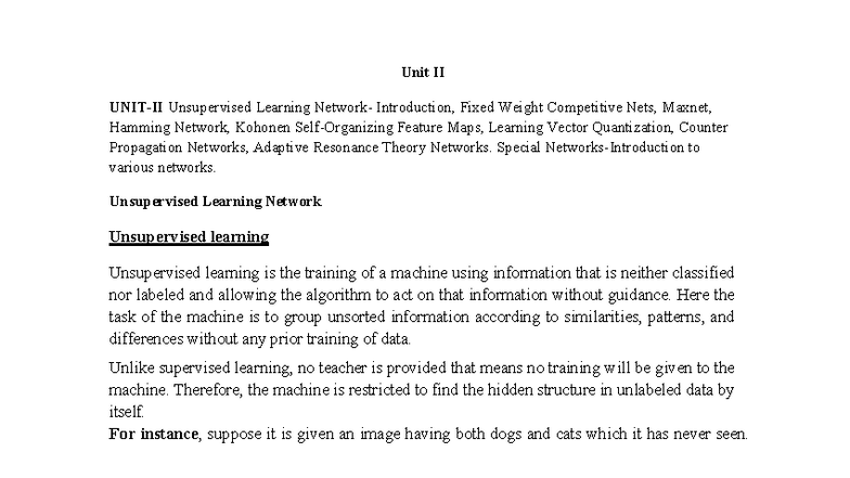 DL-UNIT-2: Unsupervised Learning Networks Overview and Key Concepts ...