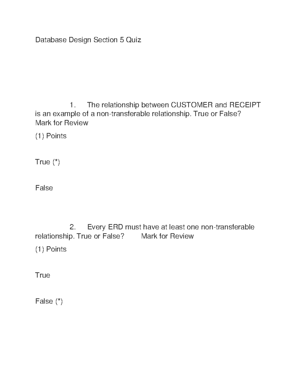 Database Design Section 5 Quiz: Understanding Non-Transferable ...