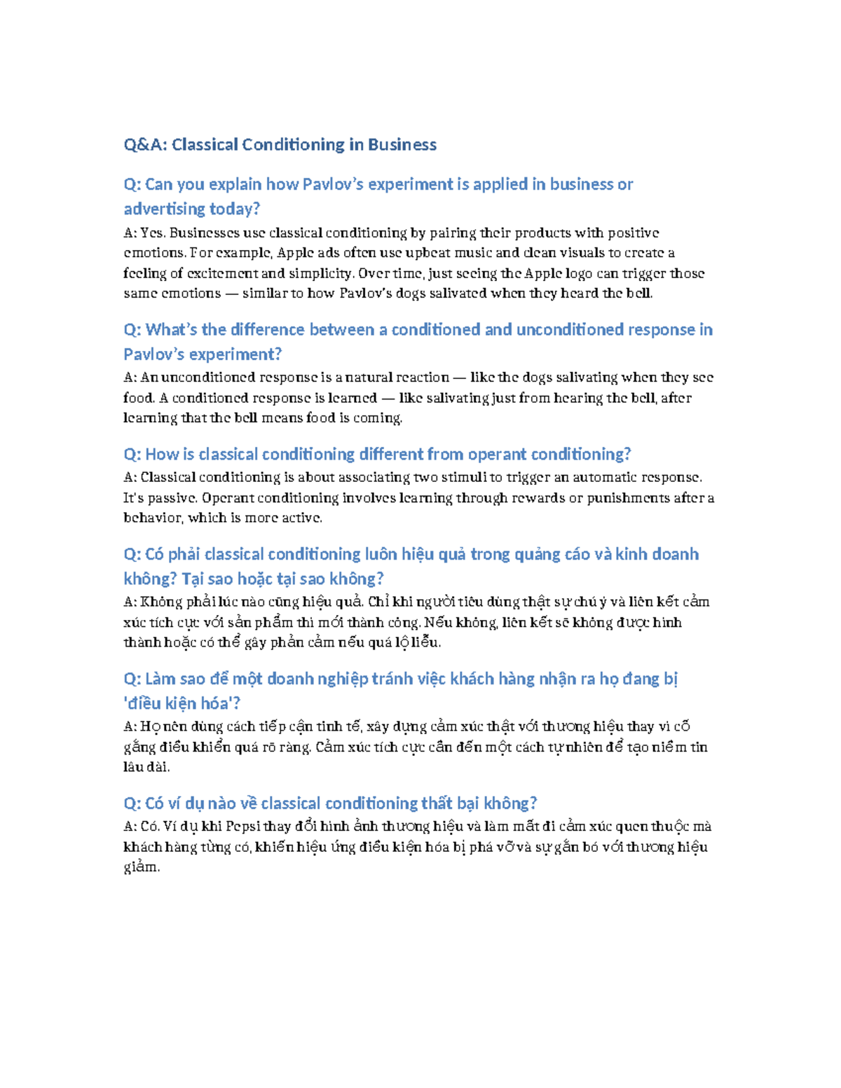 Classical Conditioning in Business: Applications & Insights (QA) - Studocu