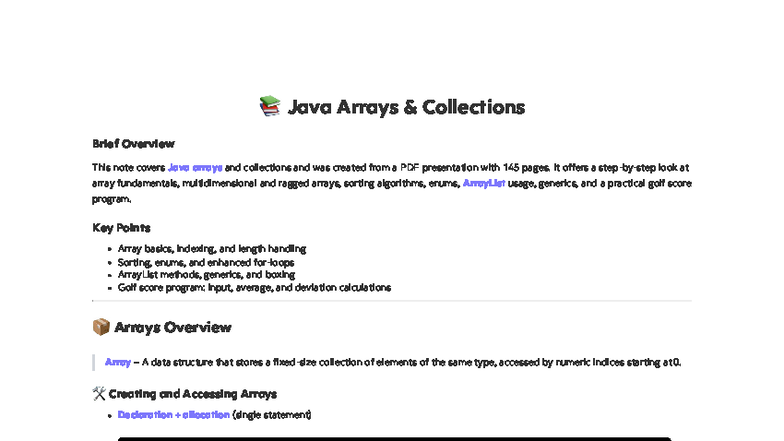 Java Arrays, Generics, and ArrayList Class Overview (CS101) - Studocu