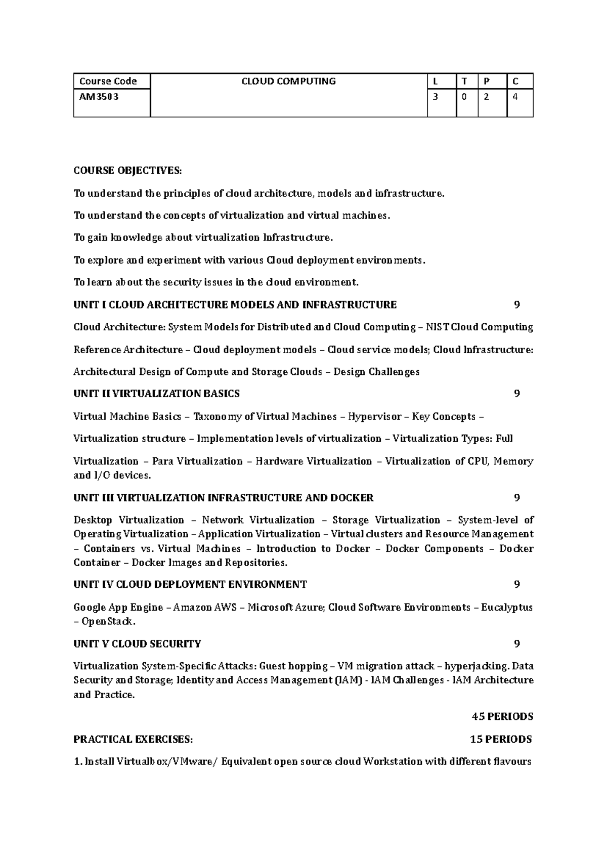 AM3503 Cloud Computing Syllabus: Architecture, Virtualization ...