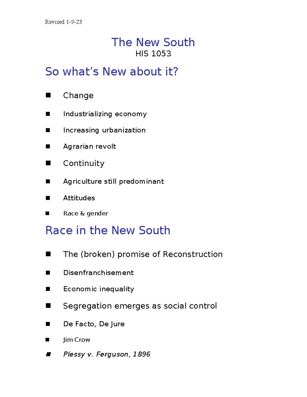 The New South: Changes, Continuities, and Social Dynamics (HIS 1053 ...