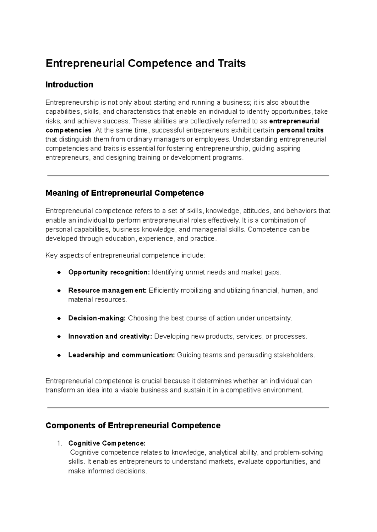 Entrepreneurial Competence and Traits: Key Insights for EDP - Studocu