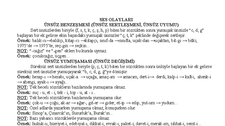 SES OLAYLARI: Ünsüz Benzeşmesi ve Yumuşaması Notları - Studocu