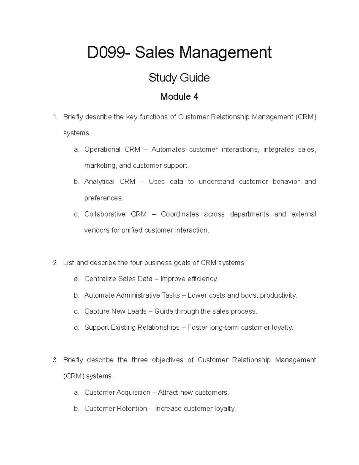 D099-Sales Management Module 4 - D099- Sales Management Study Guide ...