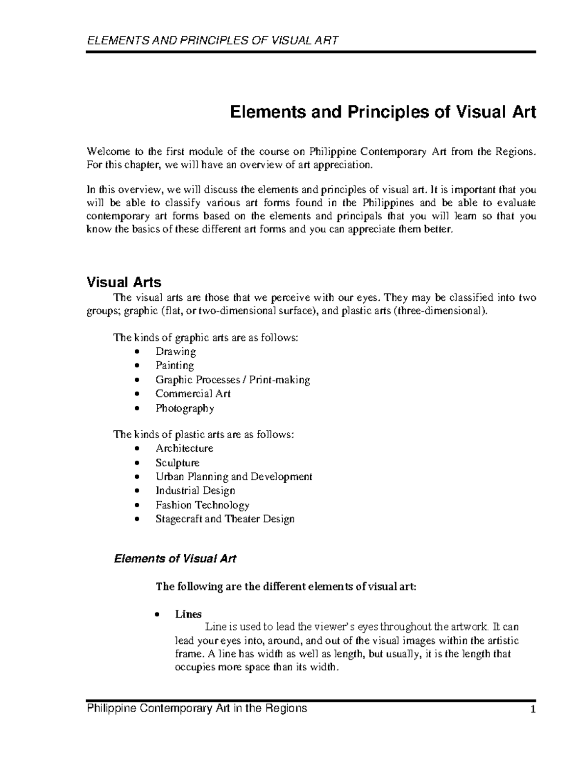Grade 11 Visual Arts: Elements and Principles Overview Module - Studocu