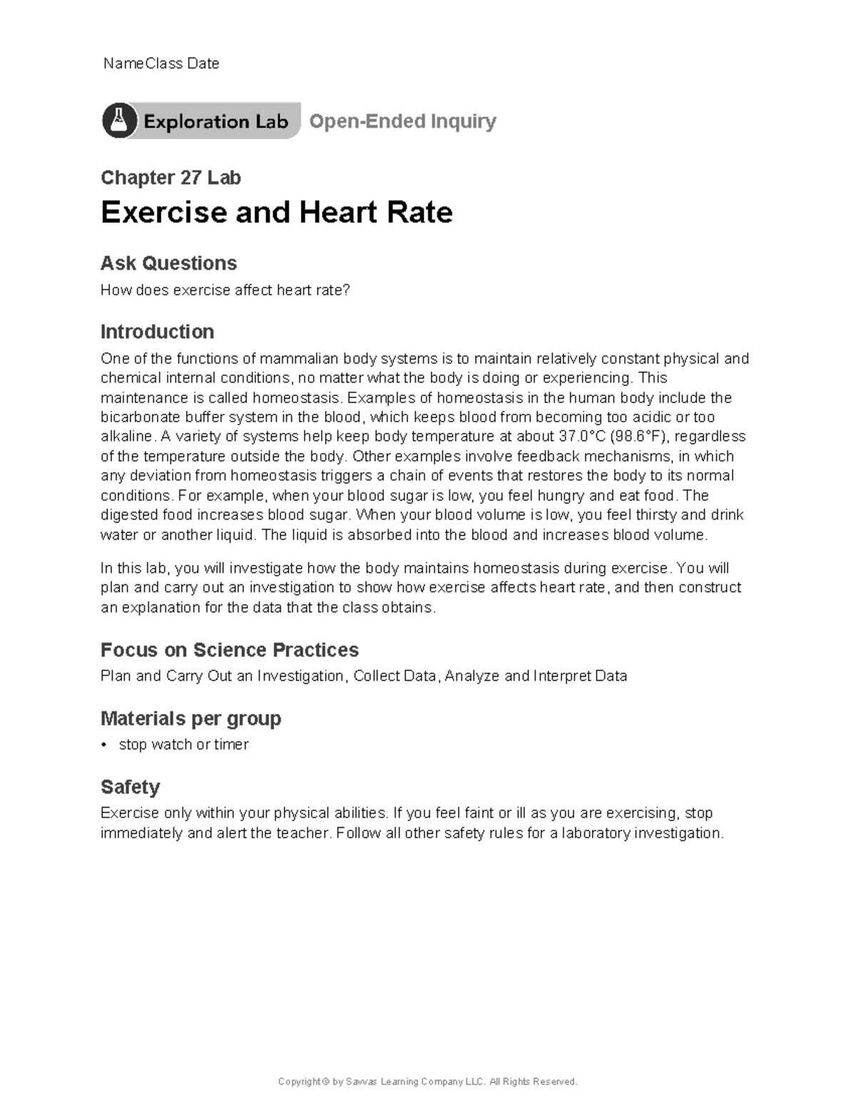 BIO CH27 Lab: Investigating Exercise and Heart Rate Effects - Studocu