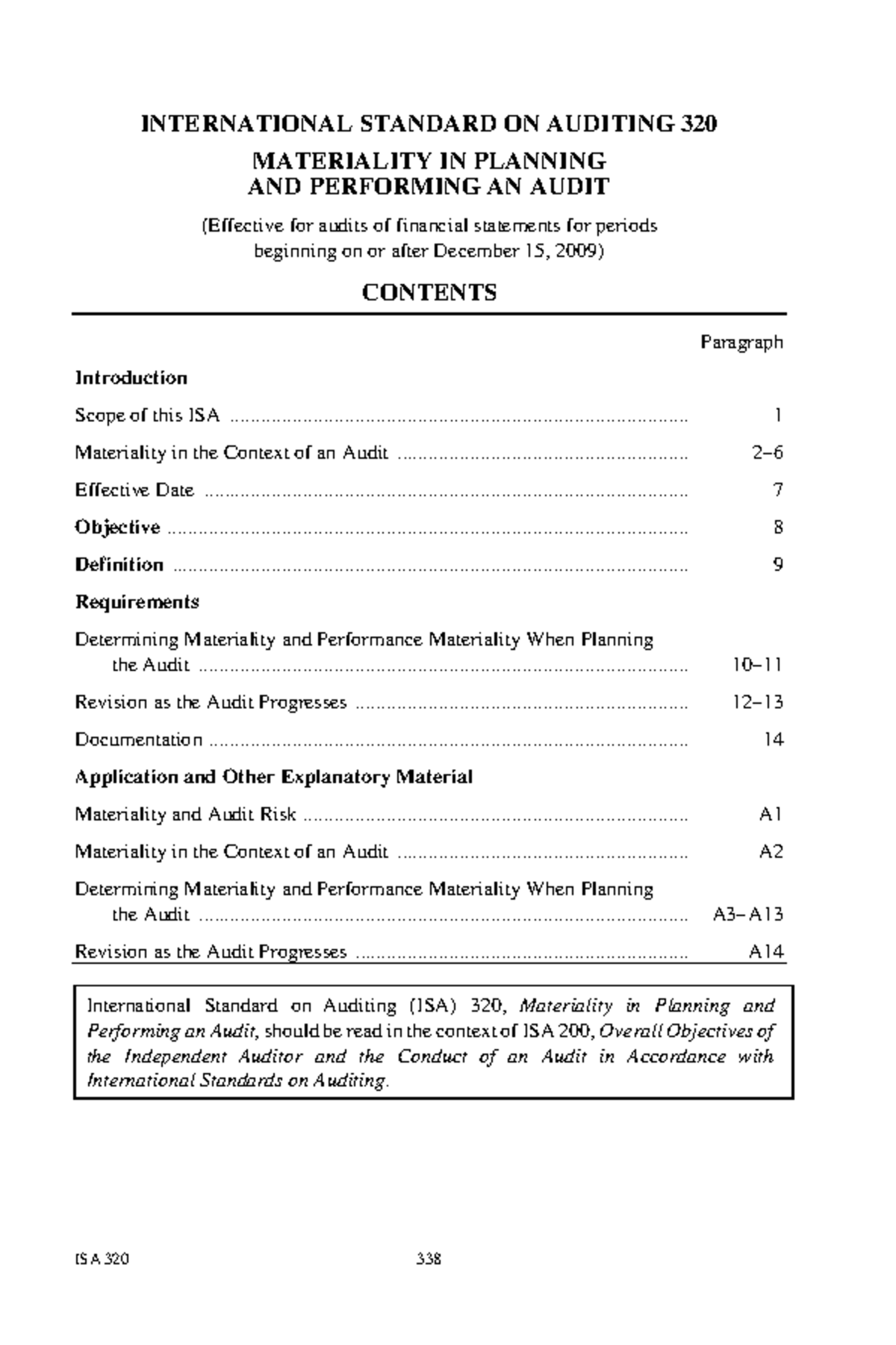 ISA 320 - Materiality in Planning and Performing Audits - Studocu