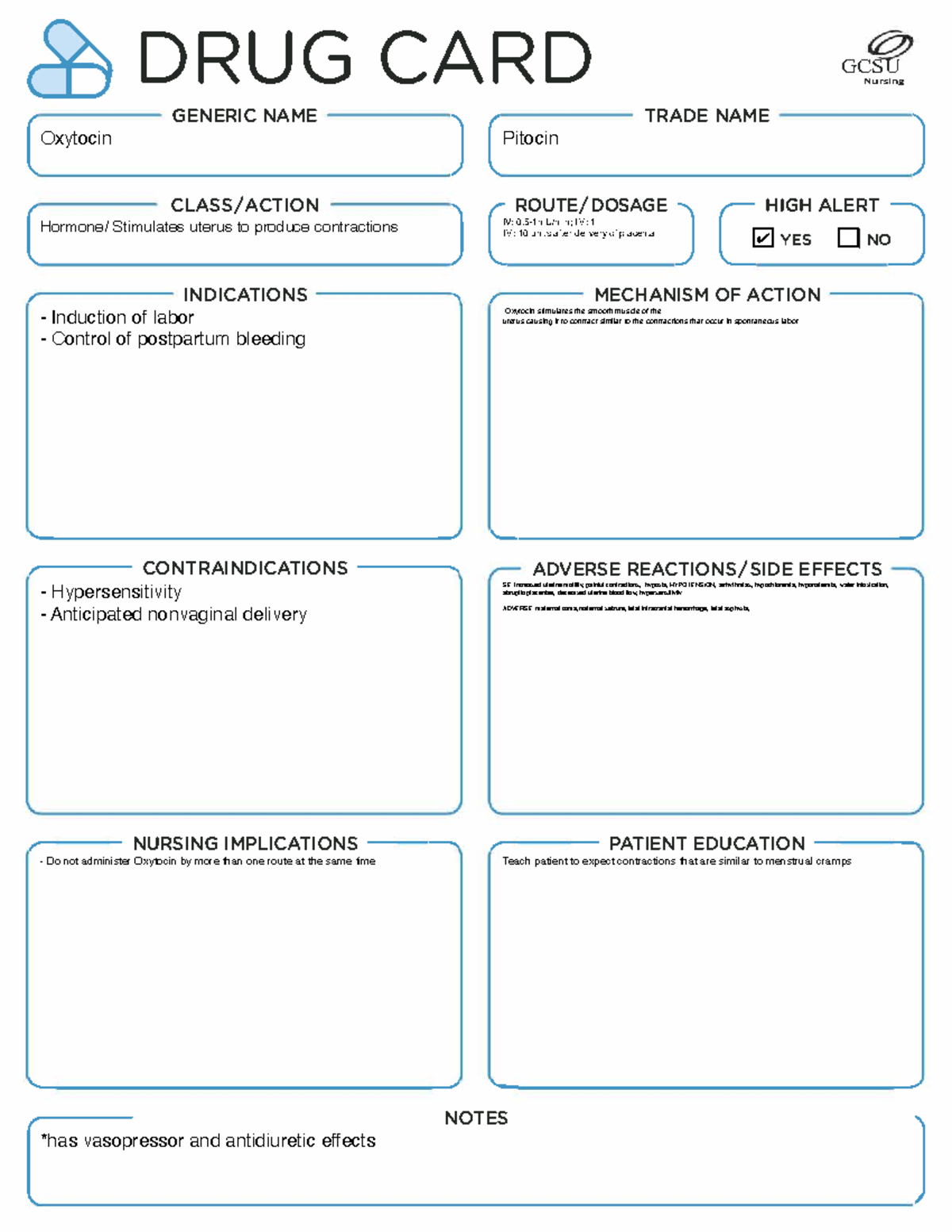 Oxytocin Drug Card - study material for postpartum medications - DRUG ...