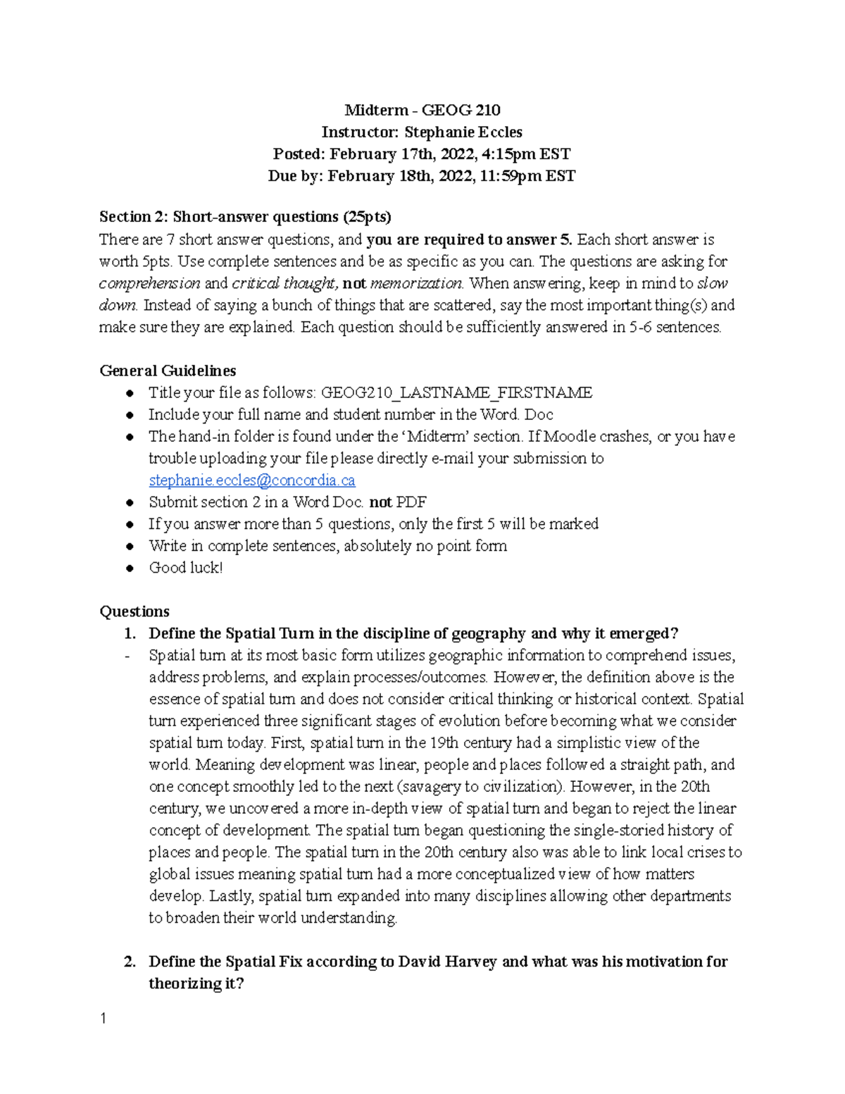 GEOG 210 Midterm Study Guide: Key Concepts and Questions - Studocu
