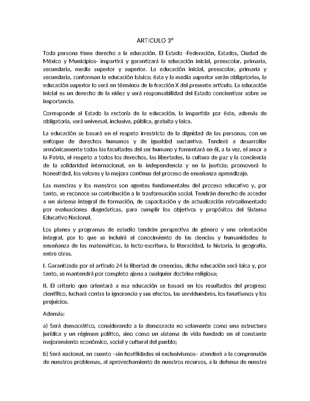 Articulo 3 - ARTICULO 3° Toda persona tiene derecho a la educación. El ...