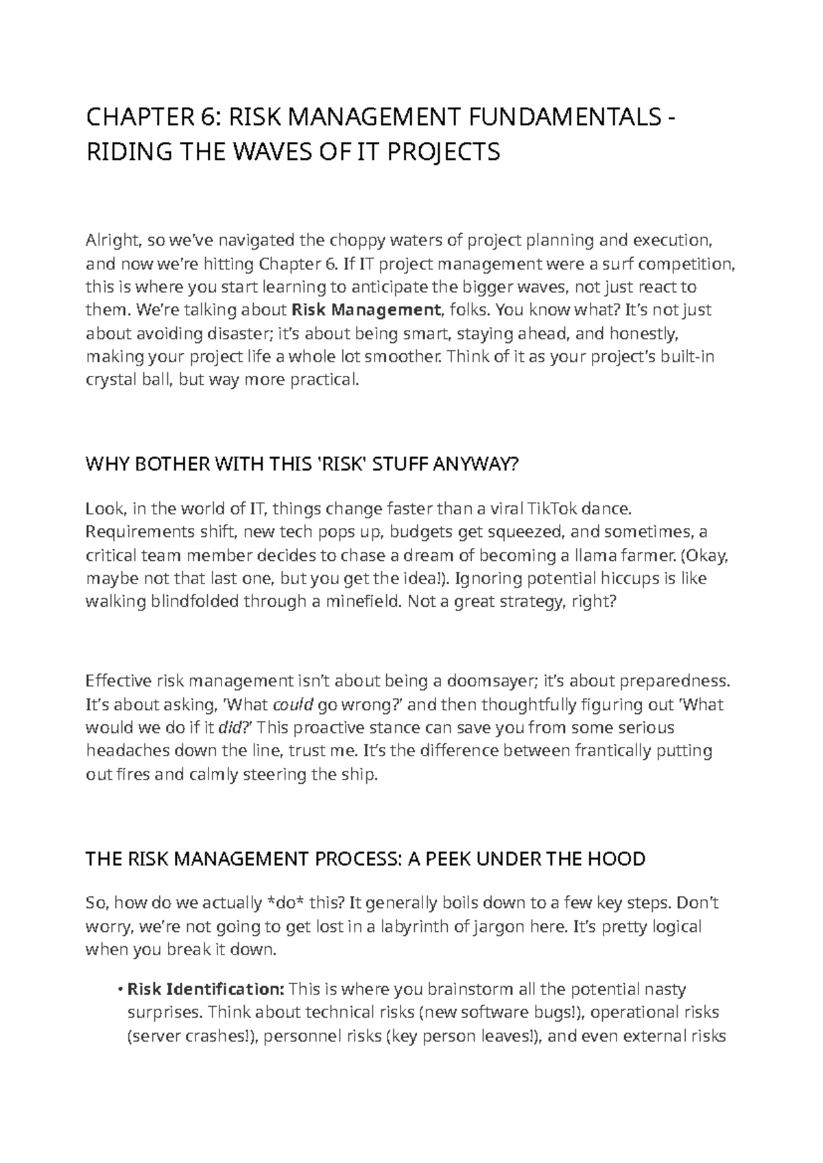 CHAPTER 6: RISK MANAGEMENT IN IT PROJECTS - A REVIEW - Studocu