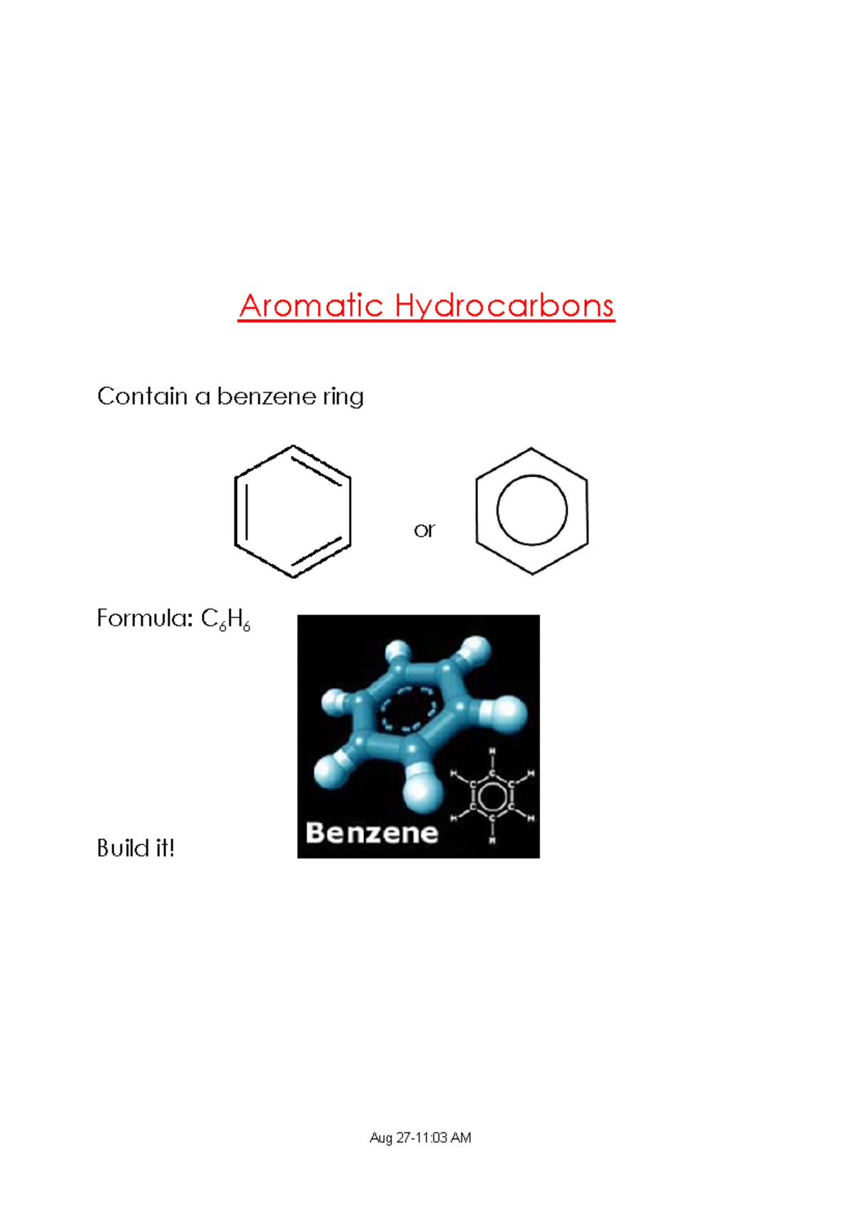 Aromatic Hydrocarbons - Naming & Properties Worksheet (CHEM101) - Studocu