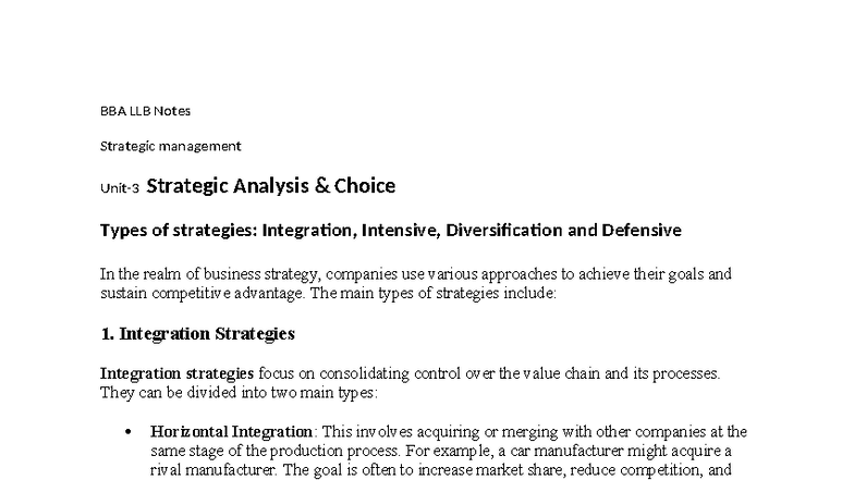 BBA LLB Notes: Strategic Management & Analysis Techniques - Studocu