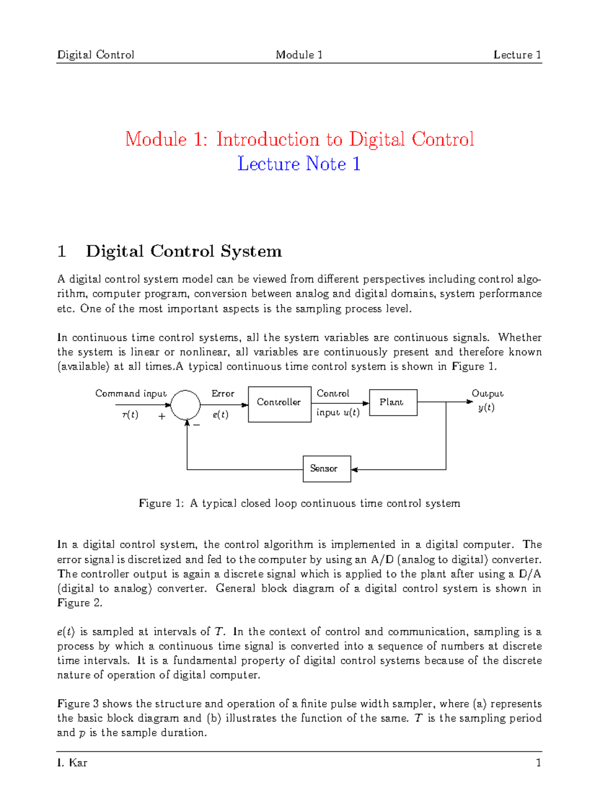 Digital Control System Overview and Discrete Time Representations - Studocu