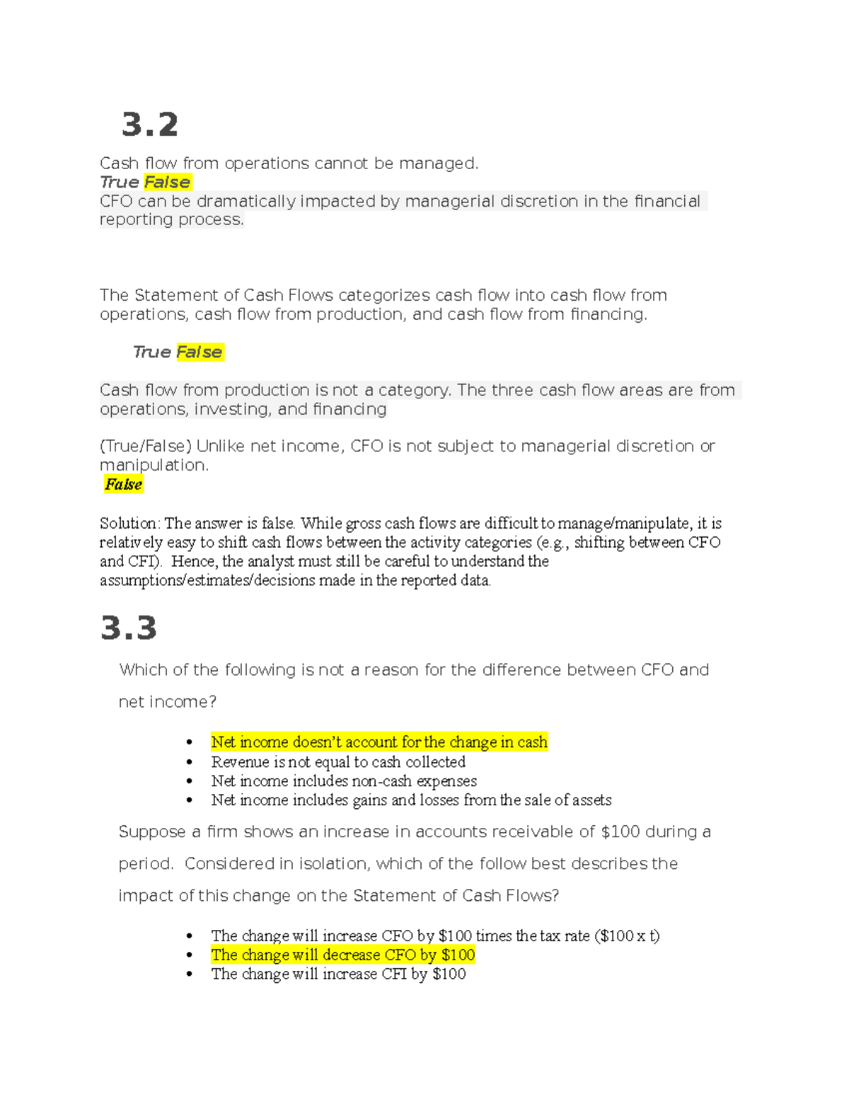 FIN 304 - Practice Questions on Cash Flow and Financial Analysis - Studocu