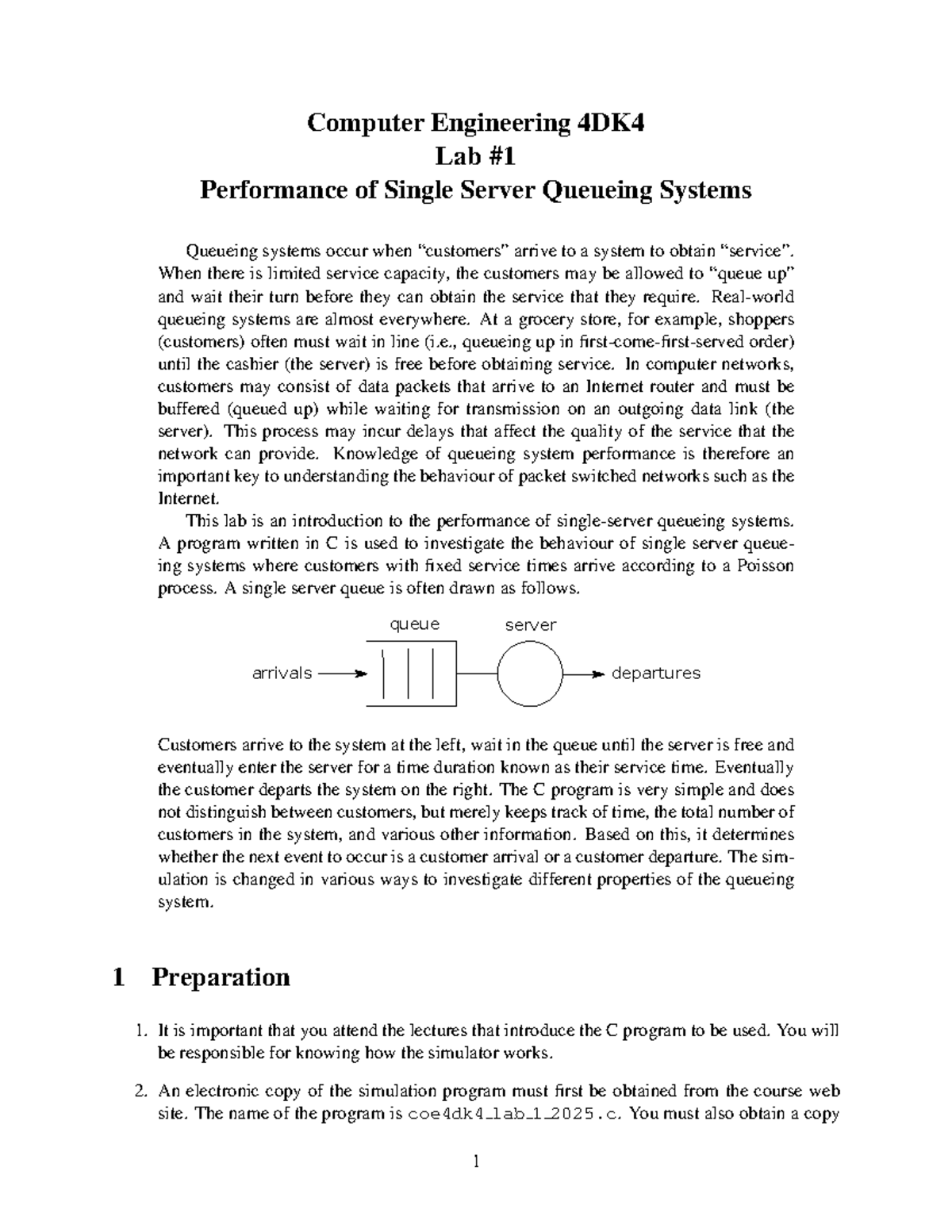 Computer Engineering 4DK4 Lab: Performance of Single Server Queueing Systems - Studocu