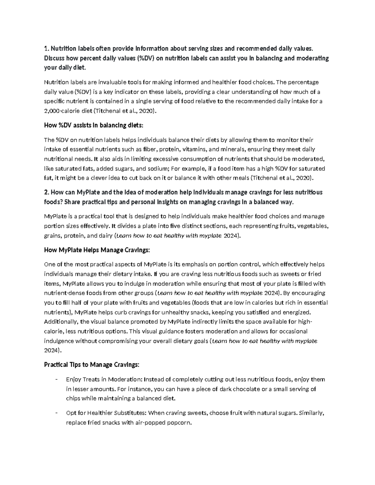 Unit 2 Discussion: Balancing Diets with Nutrition Labels & MyPlate ...