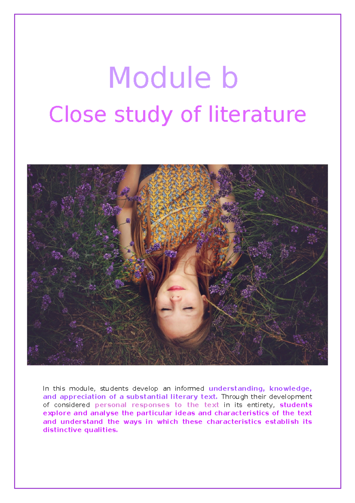 Module B - Summarised Notes - Module b Close study of literature Rubric ...