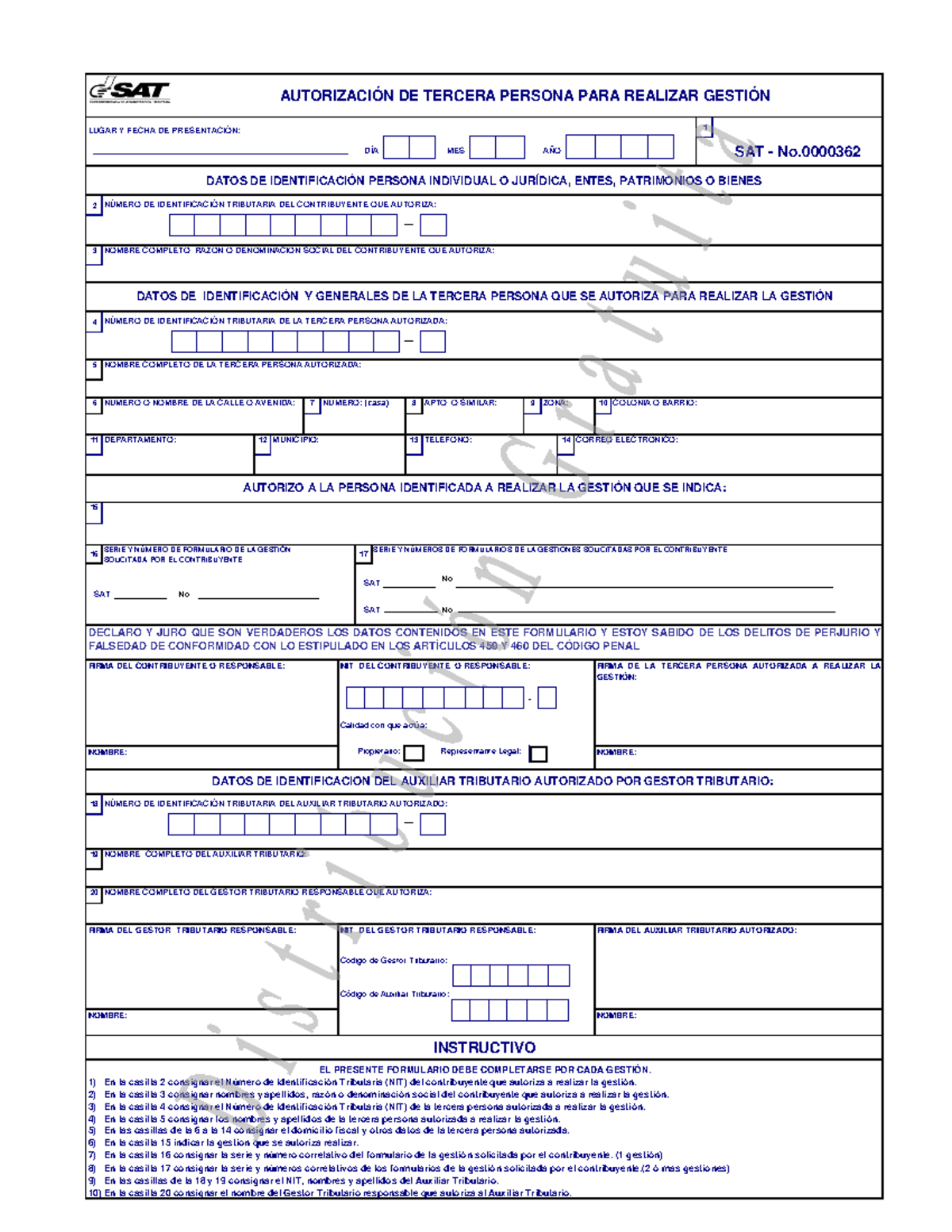 Formulario SAT 362 Editable: Instructivo para Gestión Tributaria - Studocu
