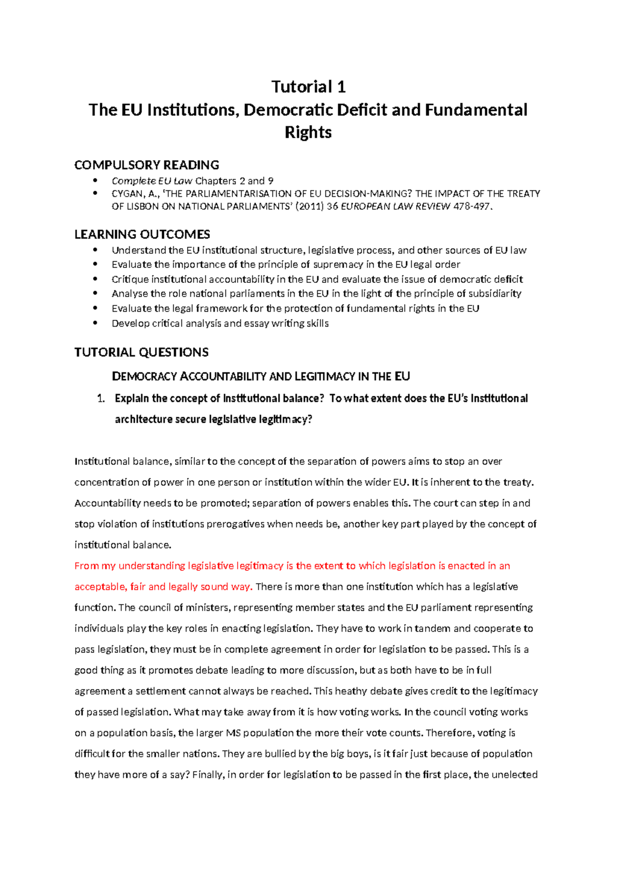 Tutorial 1 - EU Institutions Fundamental Rights and Democracy ...