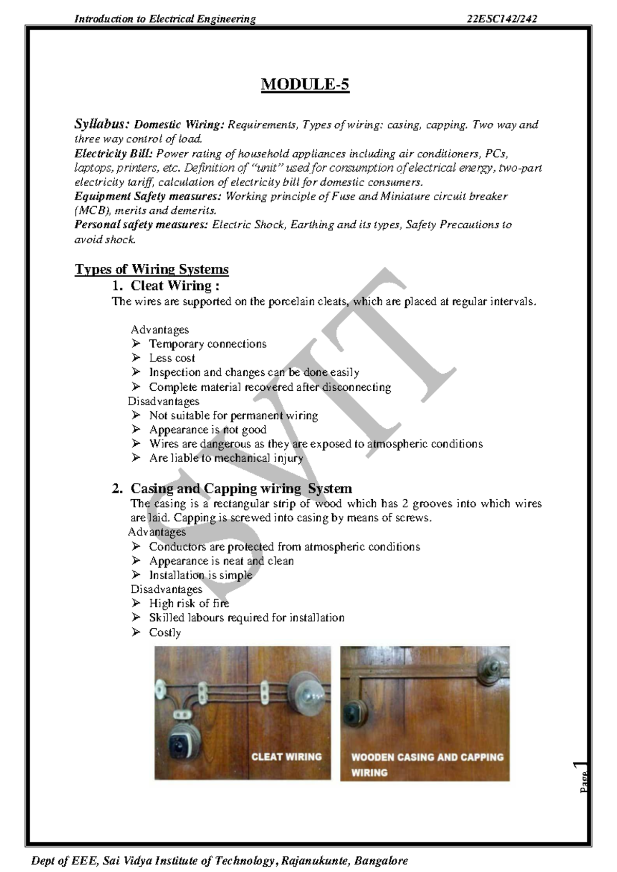 Domestic Wiring Notes: Types, Safety Measures, and Tariff Calculation ...