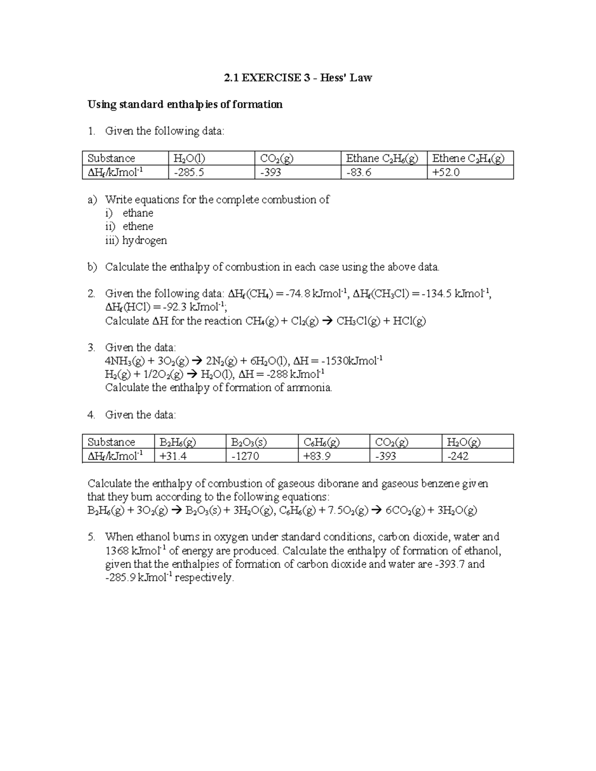 Hess' Law Exercises and Calculations - Course Code: grtt54 - Studocu