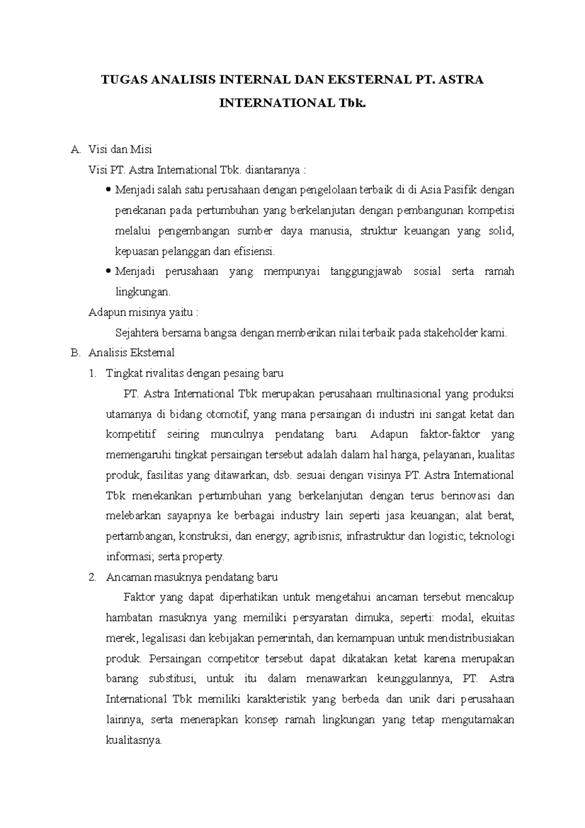 Analisis Internal dan Eksternal PT. ASII: Tugas Analisis Lengkap - Studocu