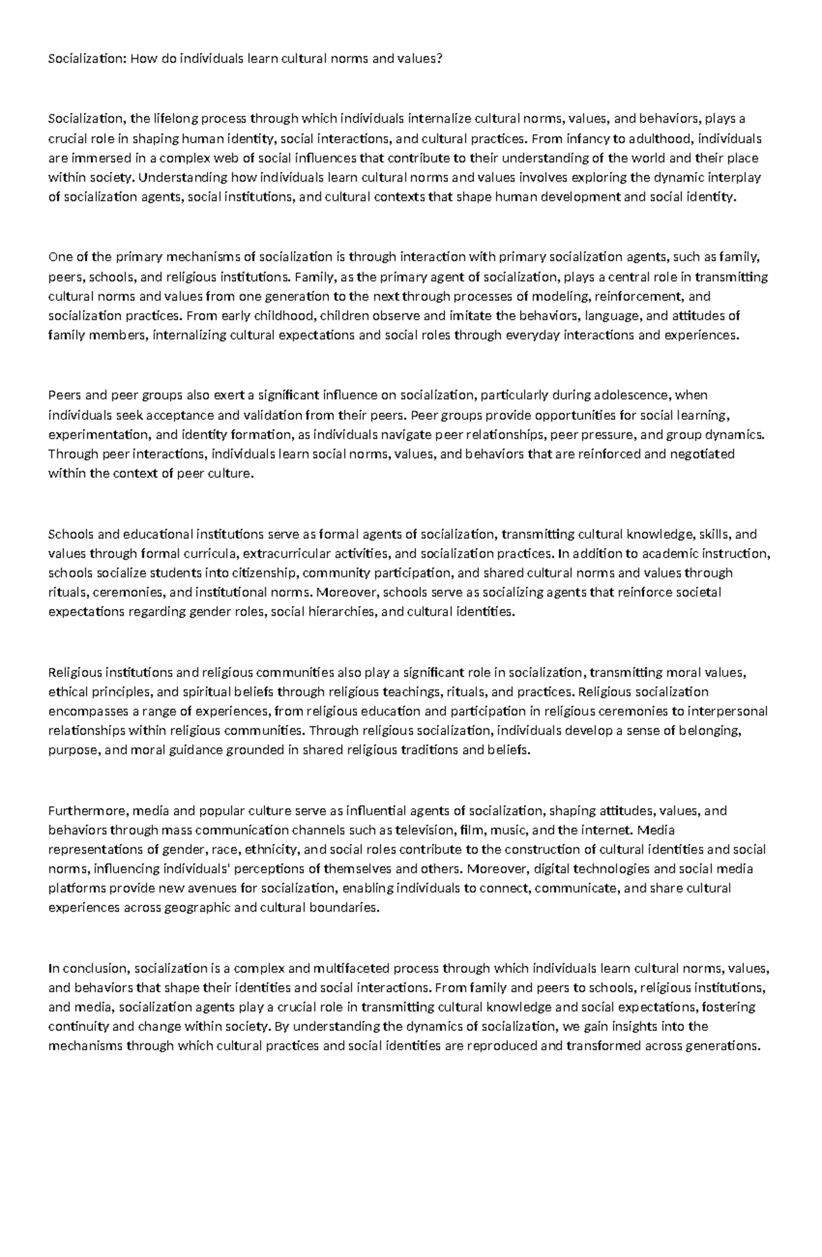 Socialization - a brief essay about social - Socialization: How do ...