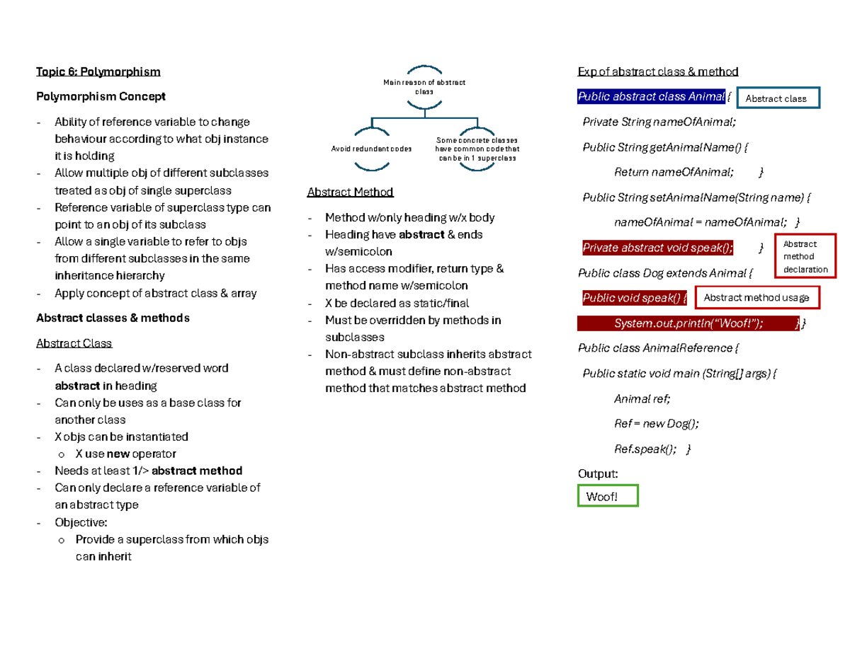 Topic 6: Polymorphism in Object Oriented Programming - Studocu