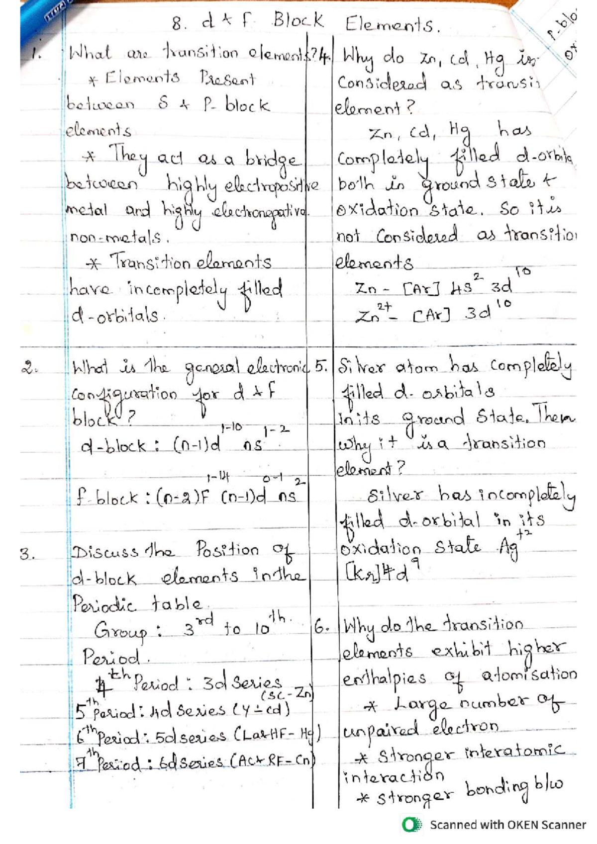 D & F Block Elements: Transition Metals Overview and Properties - Studocu
