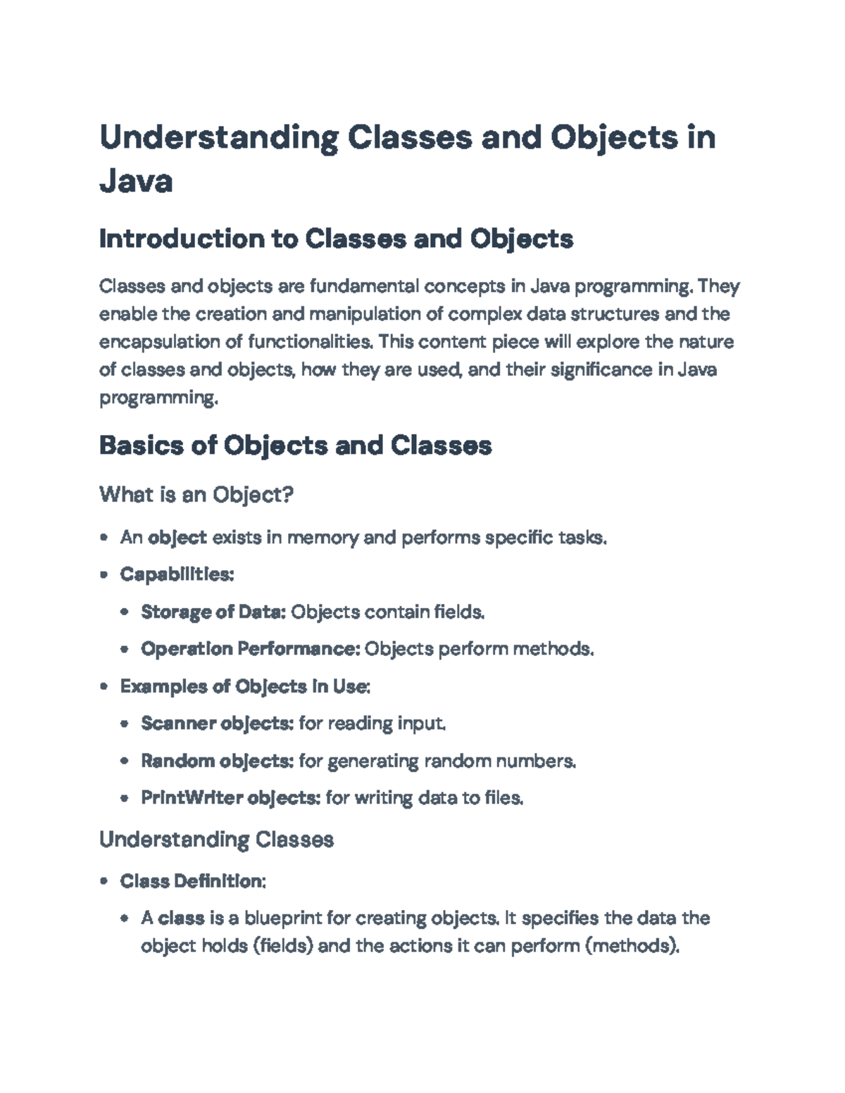 Introduction to Classes and Objects in Java - CS101 Lecture Notes ...
