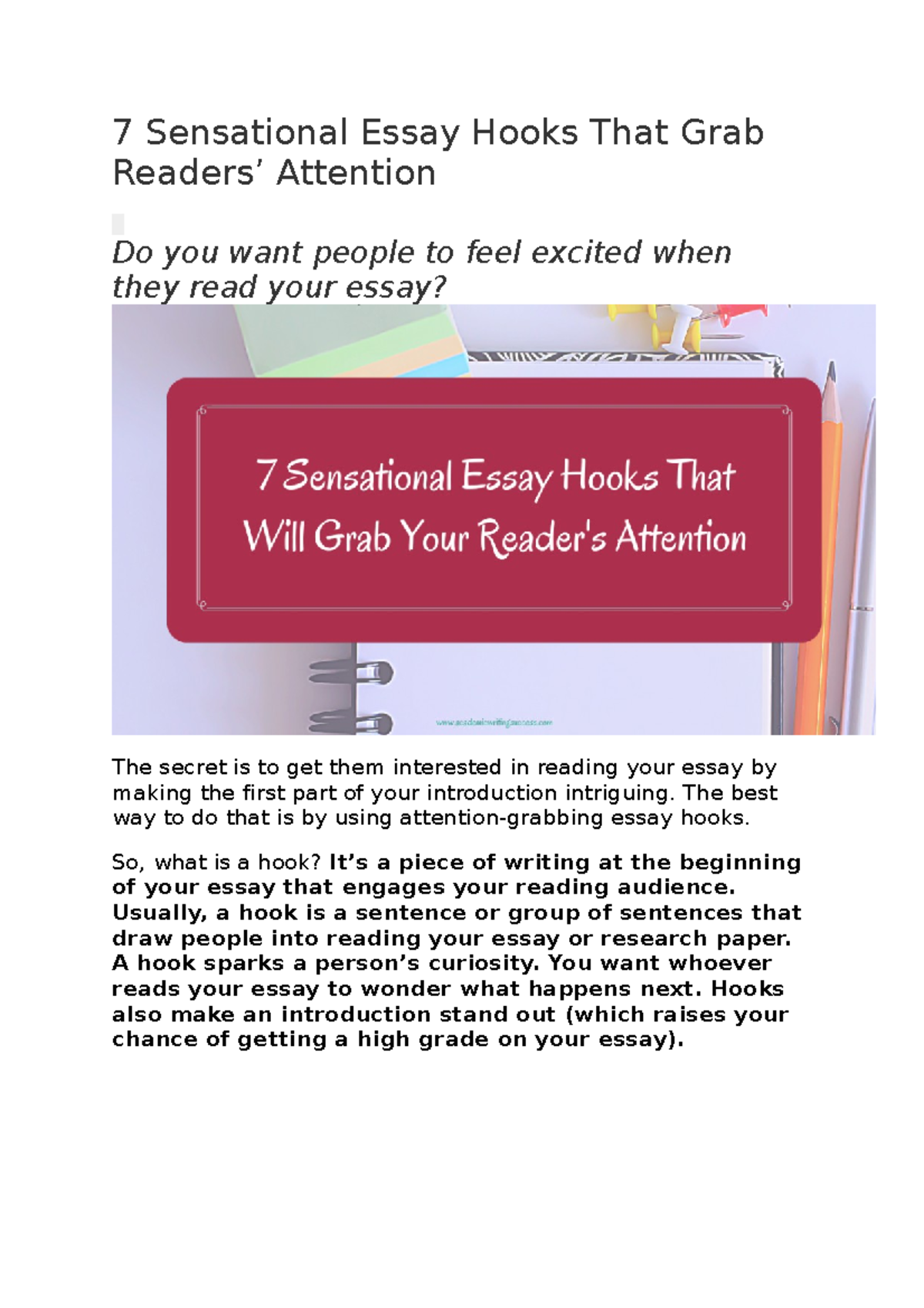 7 Sensational Essay Hooks That Grab Readers - The best way to do that ...