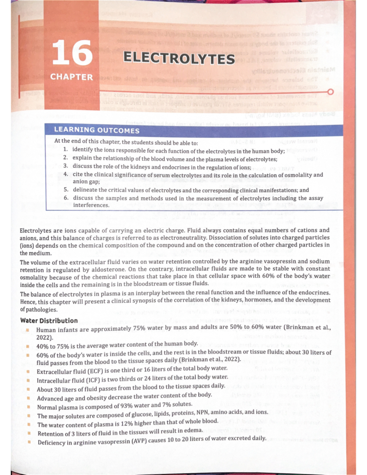 Electrolytes Chapter Learning Outcomes for Course 123457890 - Studocu