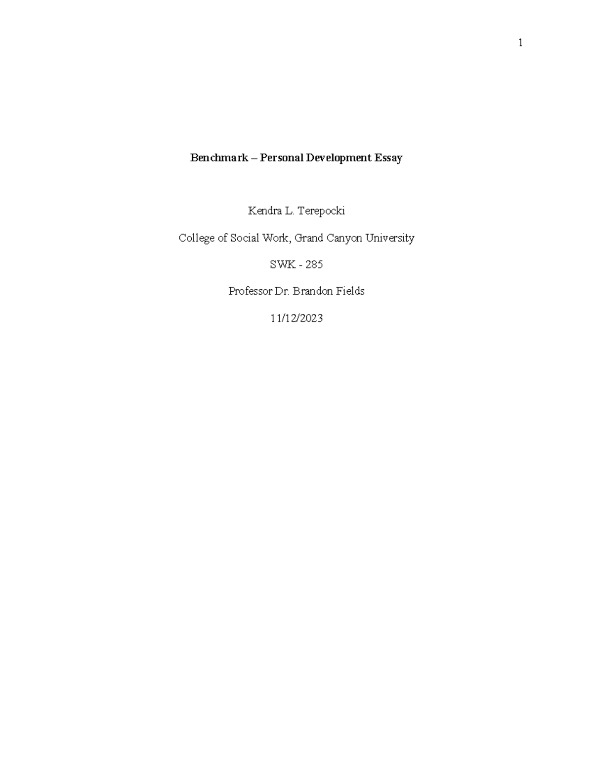 Personal Development Essay: Insights & Reflections on SWK-285 - Studocu