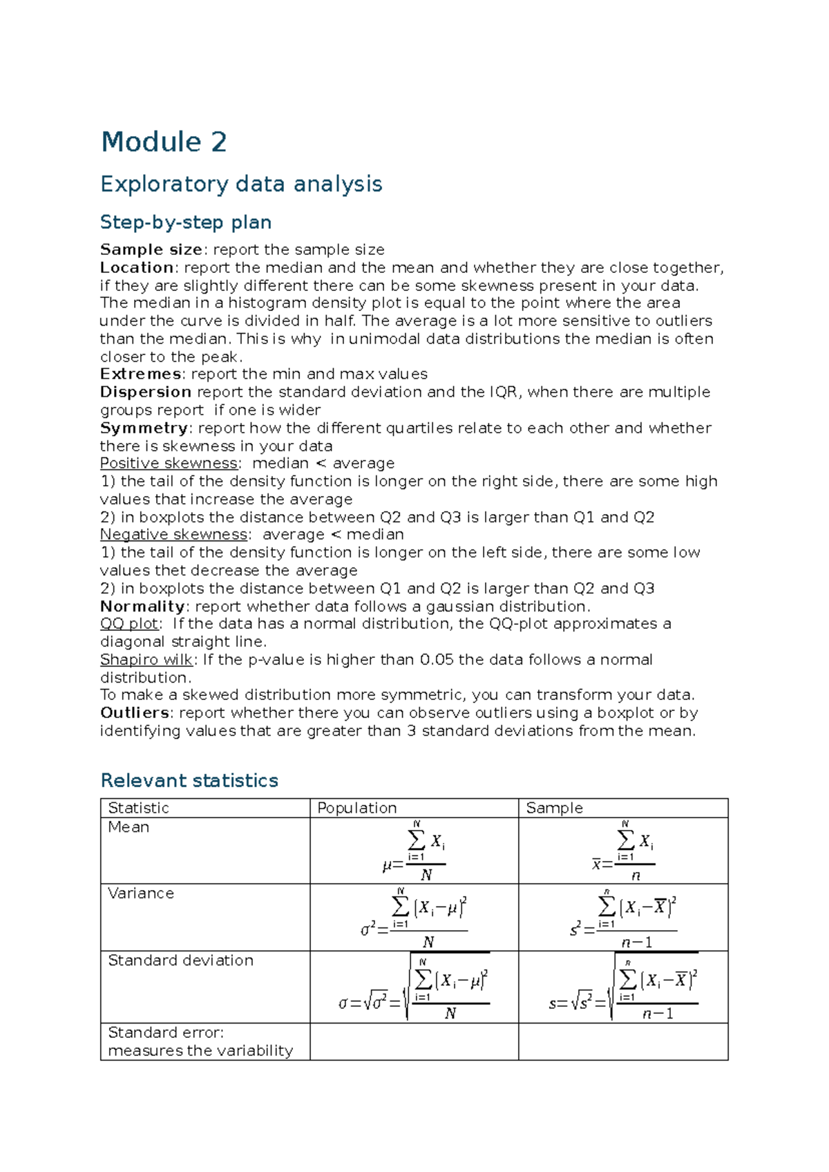 Biostatistics Module 2: Exploratory Data Analysis Techniques - Studeersnel