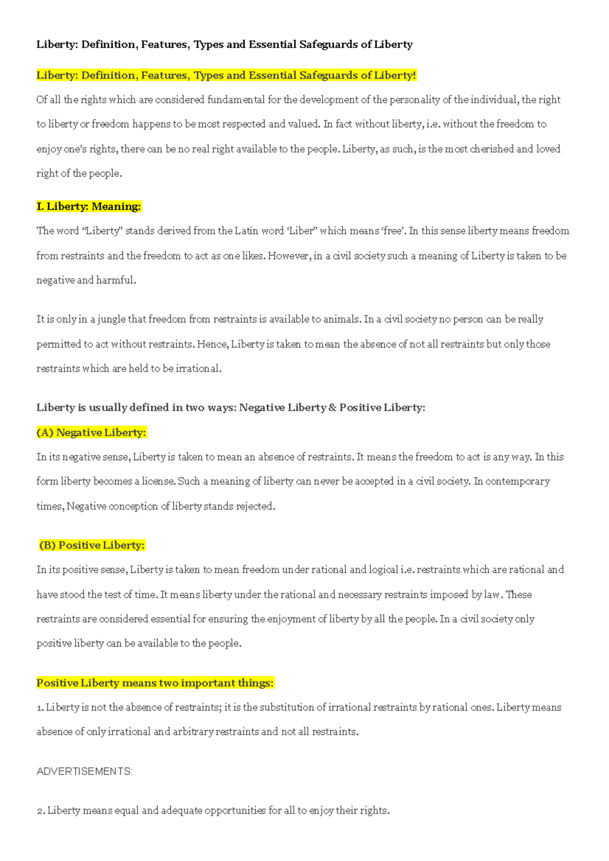 Liberty: Definition, Features, and Safeguards Explained - Studocu