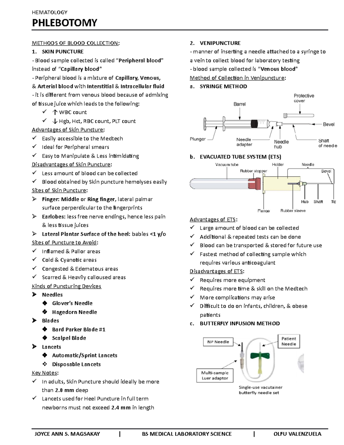 2. Phlebotomy - Notes taken from the lecture of Sir Antonio Pascua, Jr ...
