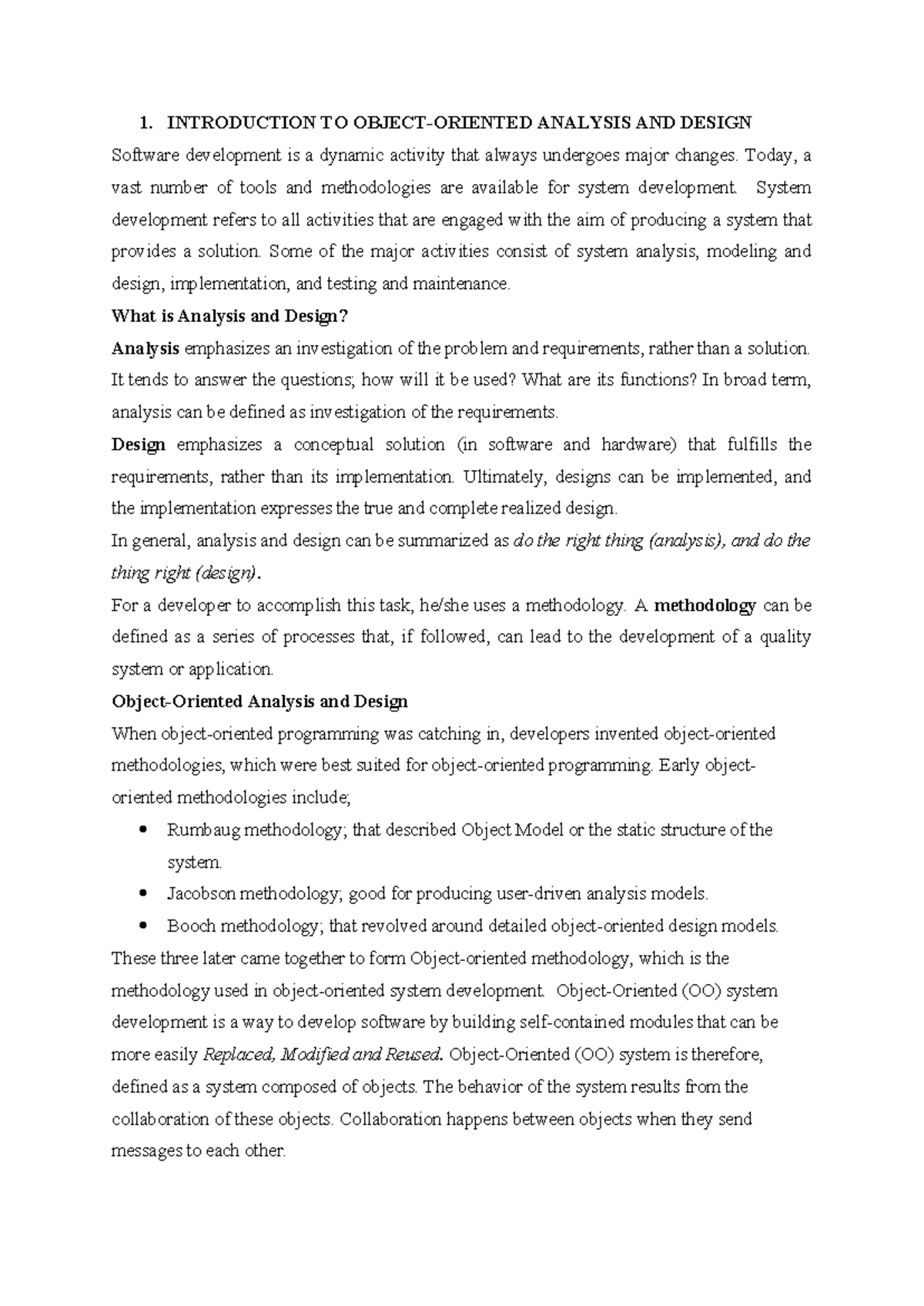 OOSAD Batch III Notes: Introduction to Analysis and Design - Studocu