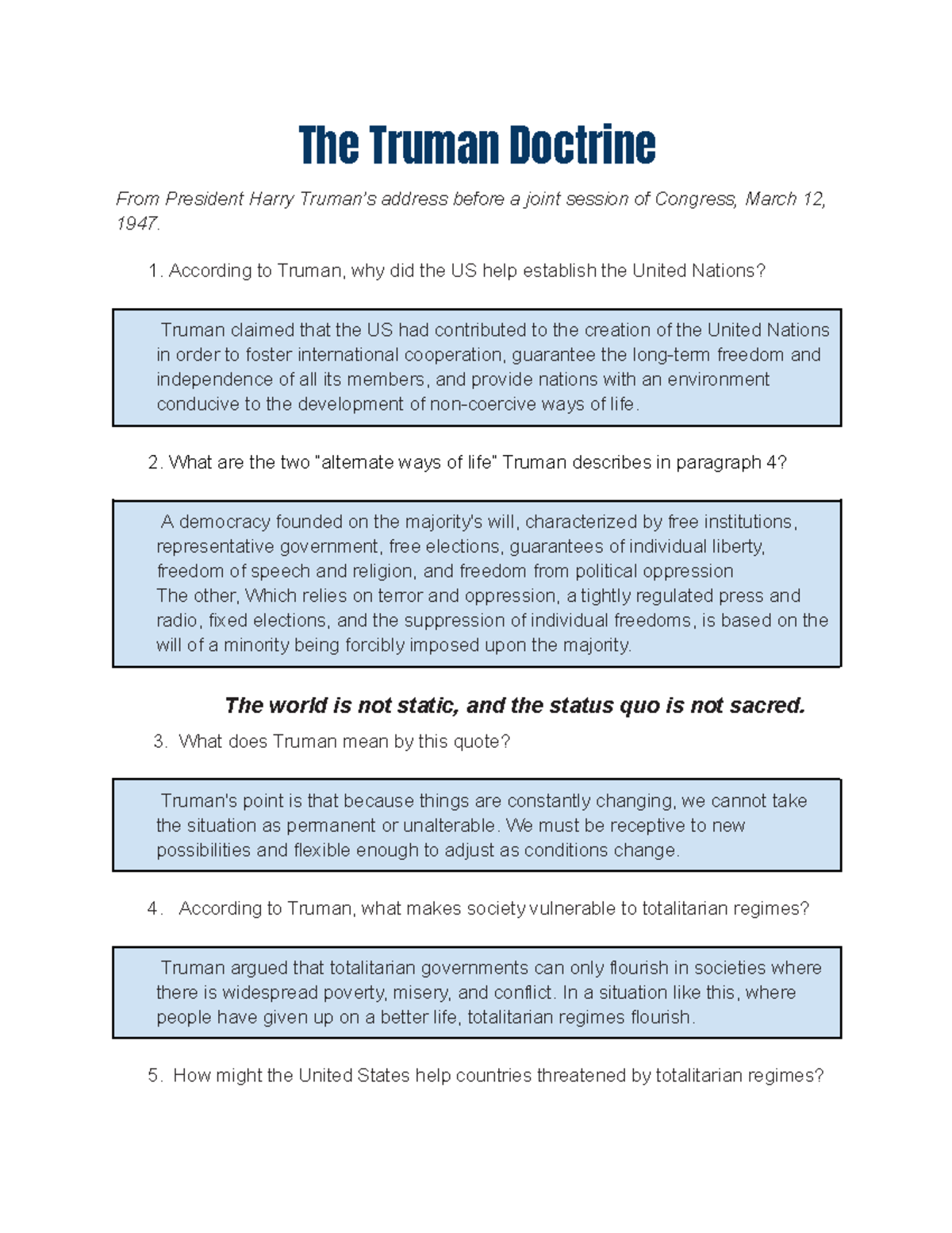 The Truman Doctrine: An Analysis of U.S. Foreign Policy (HIST 101 ...