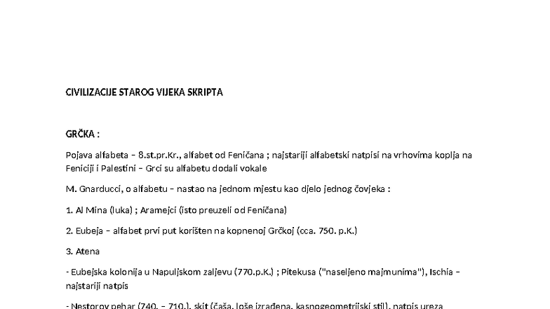 CIVILIZACIJE STAROG VIJEKA SKRIPTA 1: Grčka i Pojava Alfabeta - Studocu