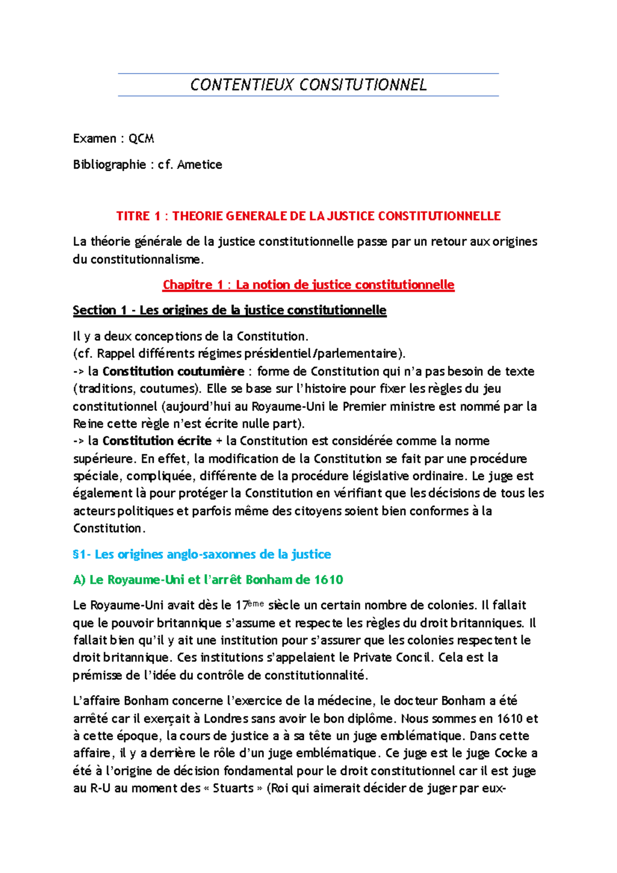 Contentieux Consitutionnel - CONTENTIEUX CONSITUTIONNEL Examen : QCM ...
