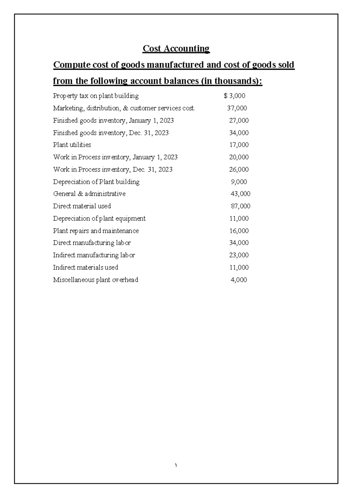 Cost Accounting: COGM and COGS Calculation from Account Balances - Studocu