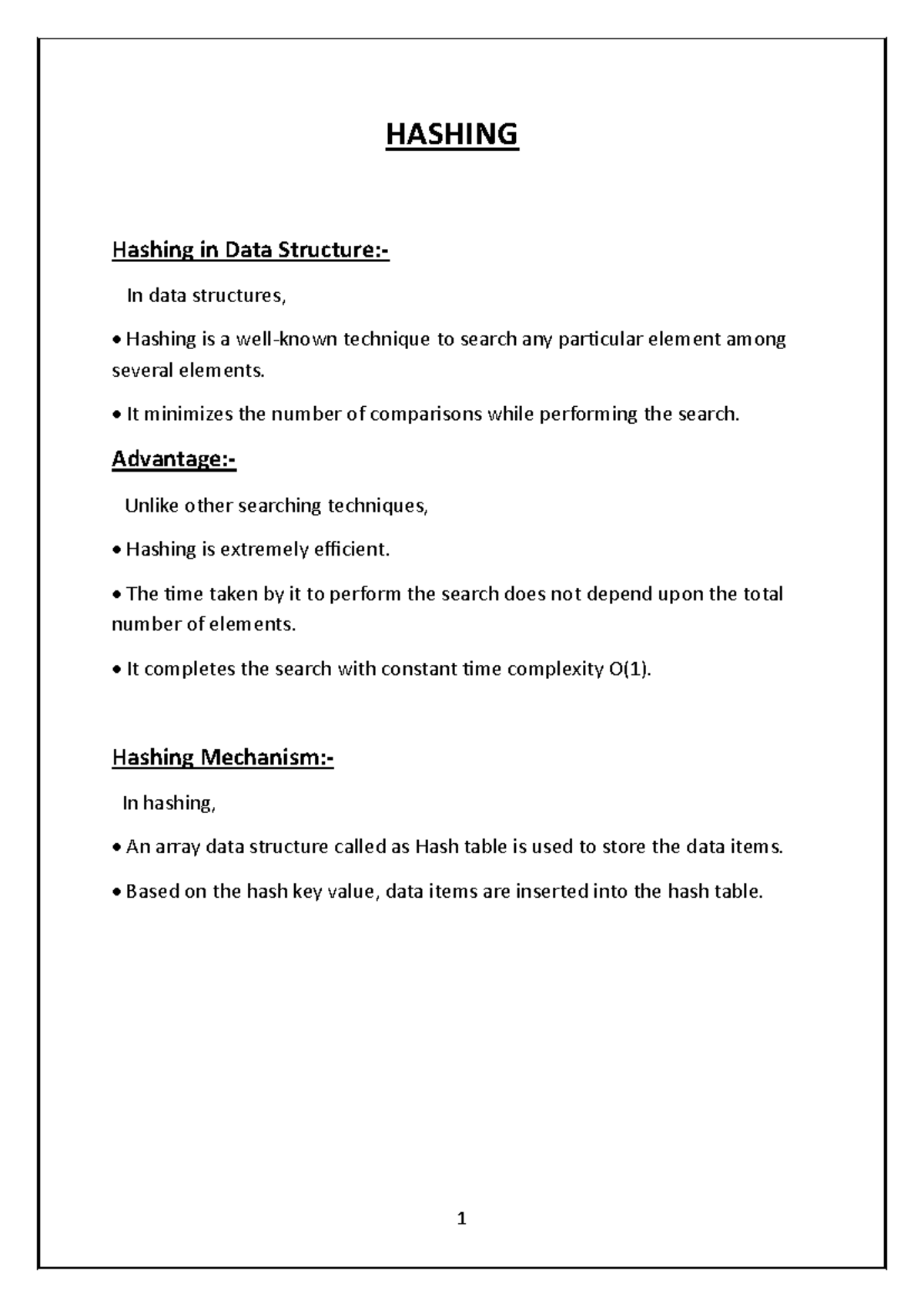 Hashing in Data Structures 010351: Techniques and Methods - Studocu