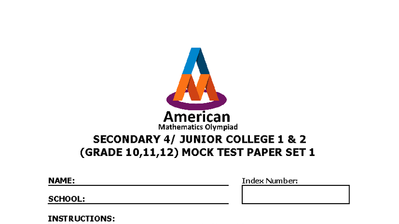 AMO Grade 10-12 Mock Test Paper Set 1 - Studocu