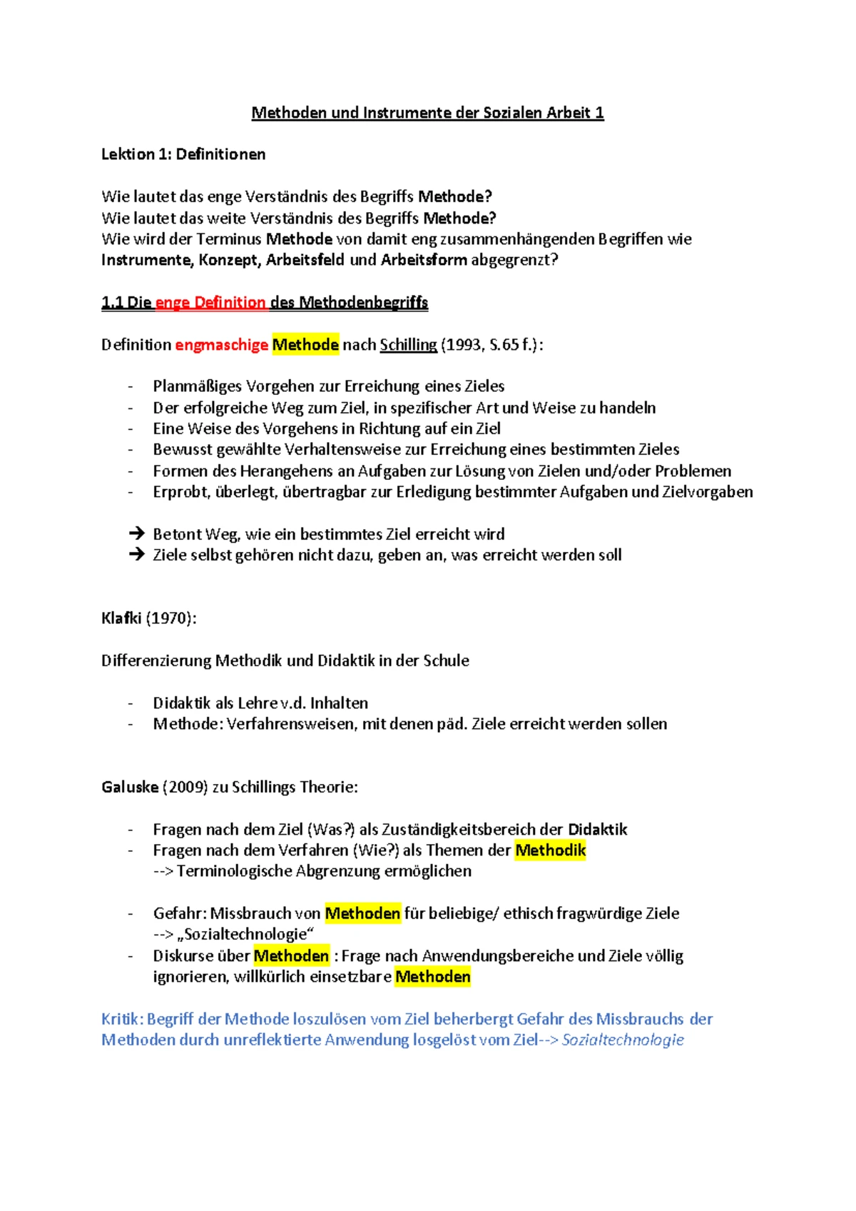 Kapitel 1: Methoden und Handeln in der Sozialen Arbeit (A) - Studocu
