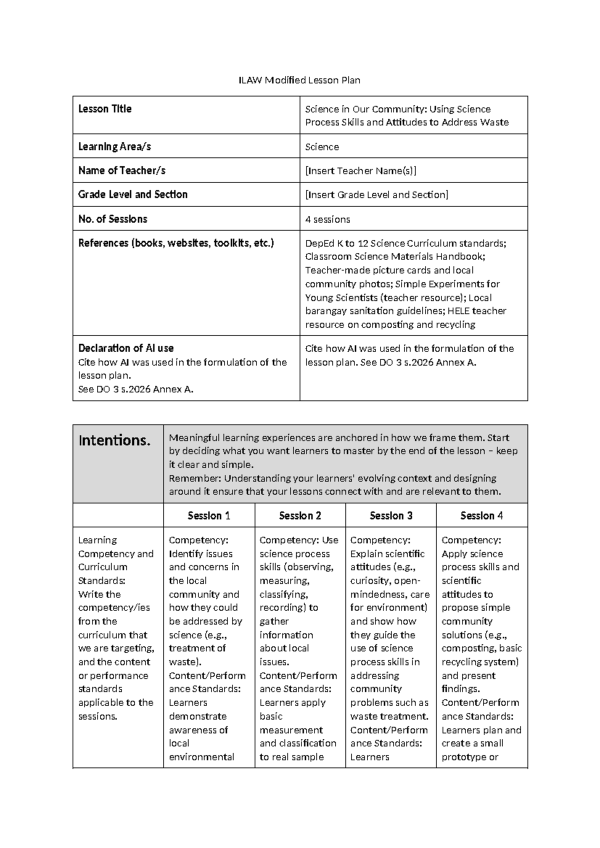 ILAW Modified Lesson Plan: Science in Our Community (4 Sessions) - Studocu