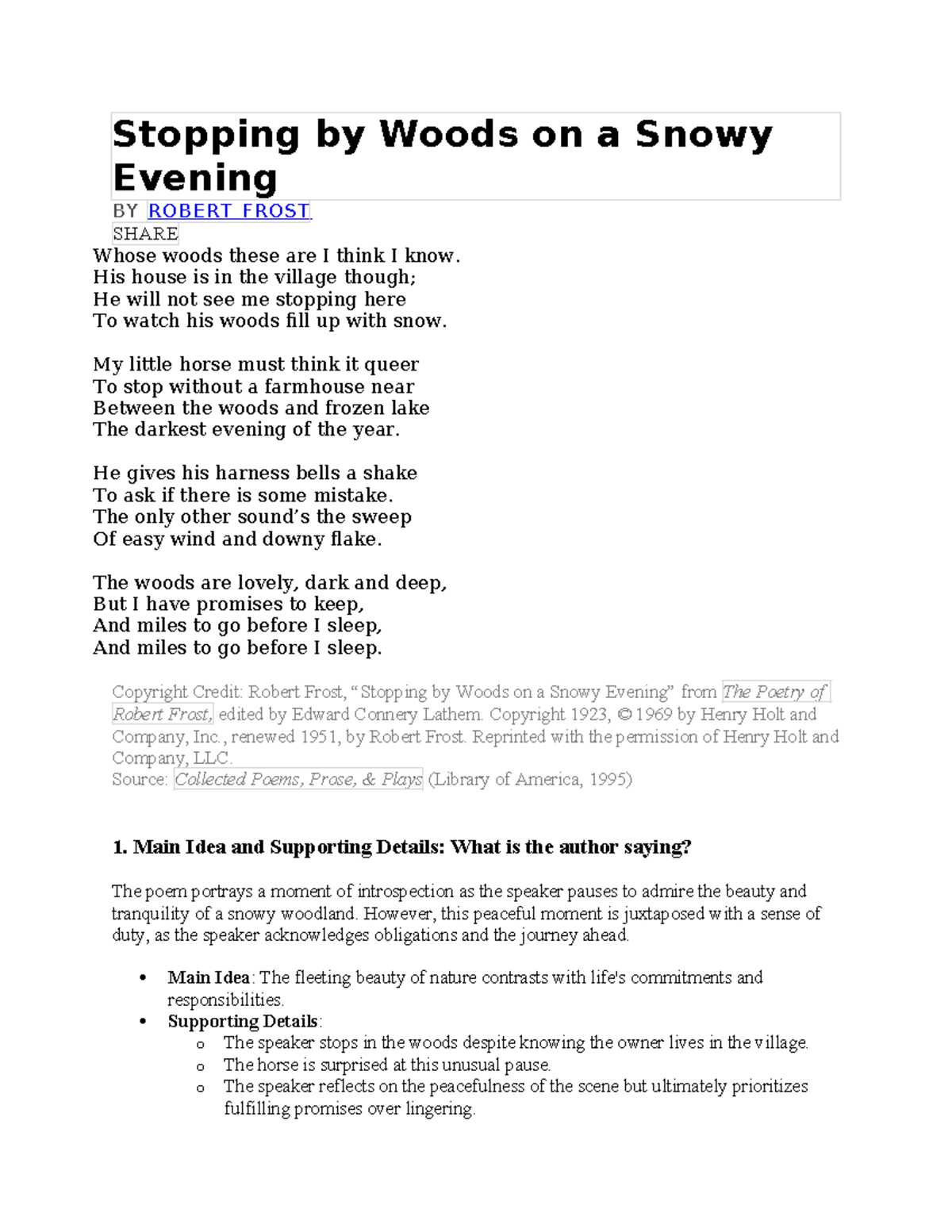 Devread - dfdgf - Stopping by Woods on a Snowy Evening BY ROBERT FROST ...
