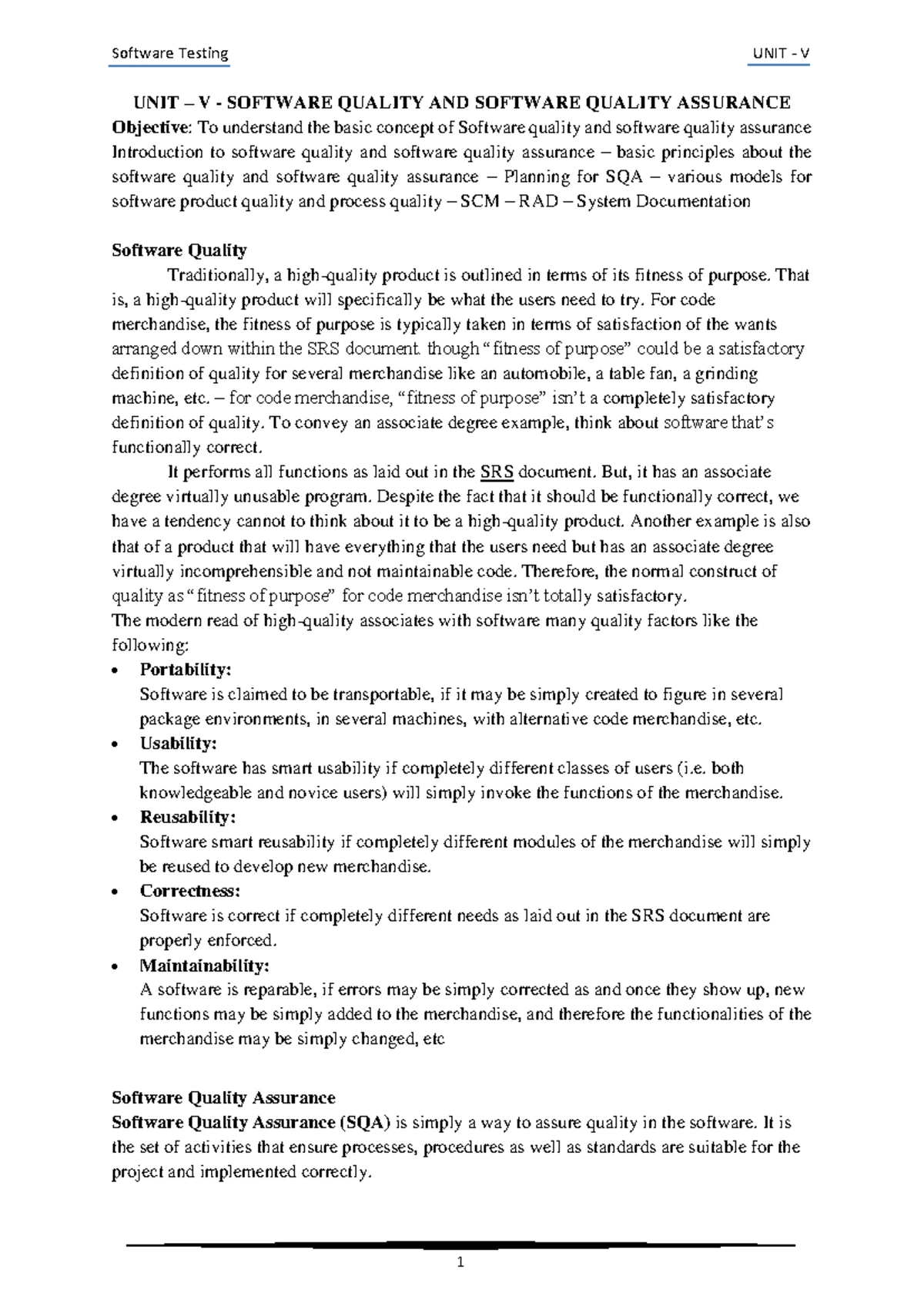 ST UNIT I - Software testing Notes - CECS54C – SOFTWARE TESTING ...