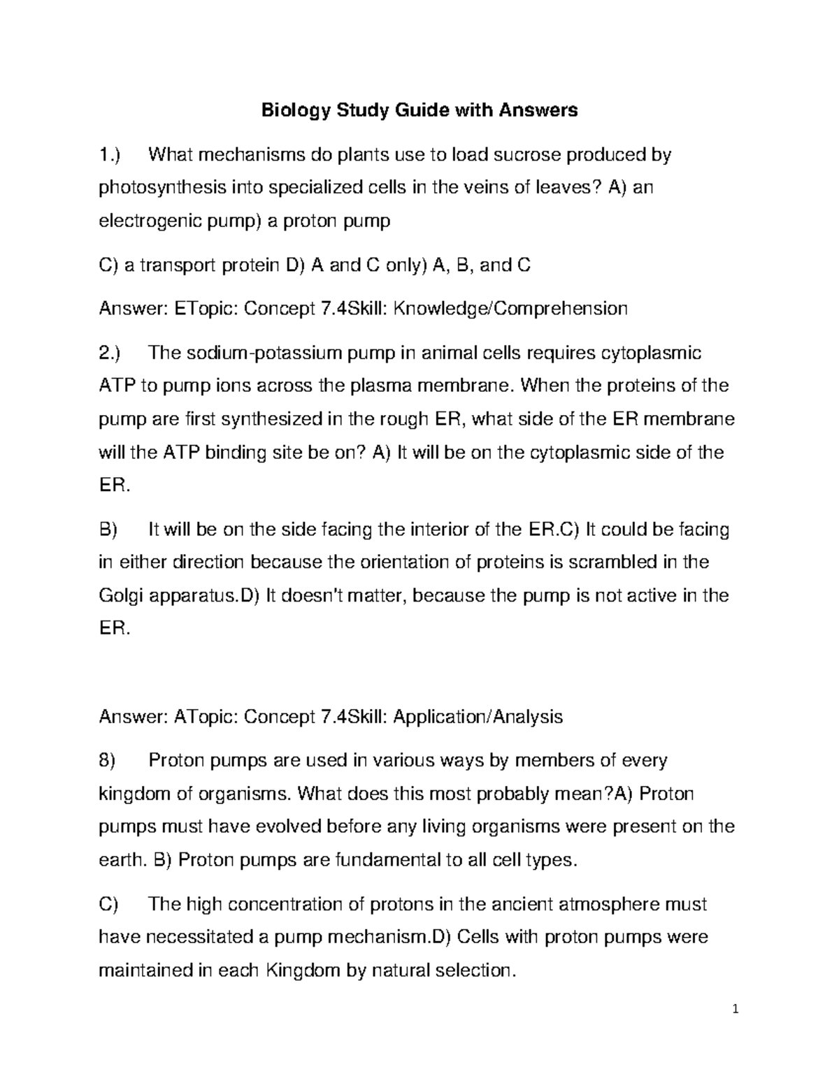 Biology Study Guide with Answers - ) What mechanisms do plants use to ...